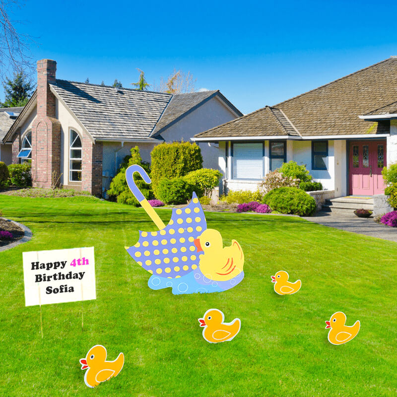 CUTE UMBRELLA AND DUCK LAWN SIGN WITH 5 MINI DUCKS | Stork And Birthday ...