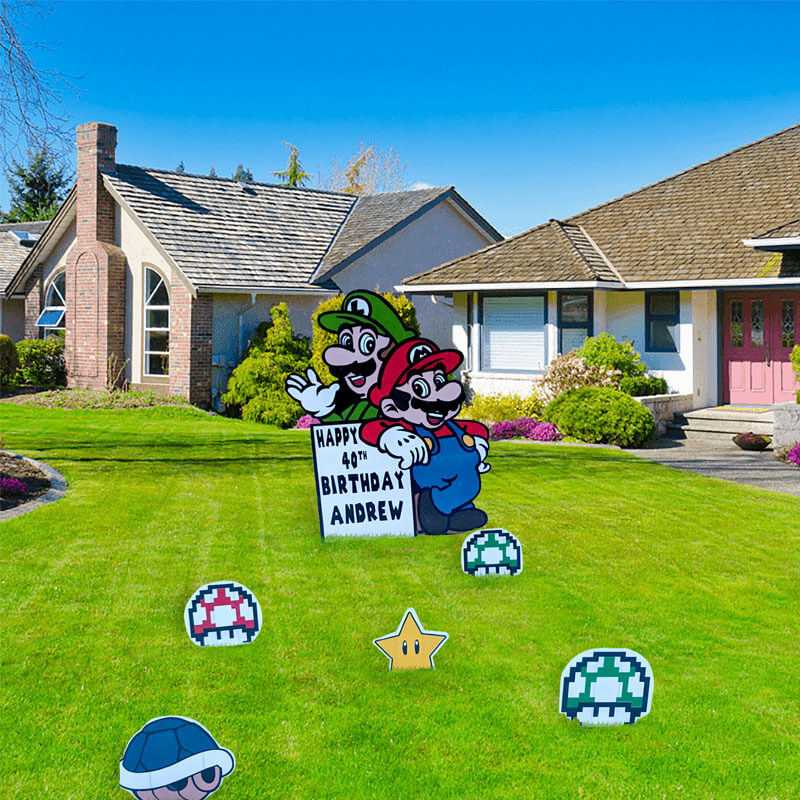 SUPER MARIO BROS! MARIO & LUIGI | Stork And Birthday Lawn Sign Rental