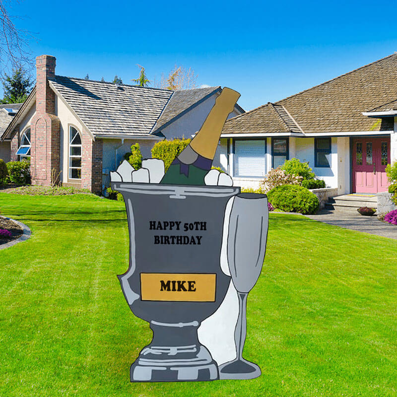 CHAMPAGNE BOTTLE IN ICE BUCKET | Stork And Birthday Lawn Sign Rental