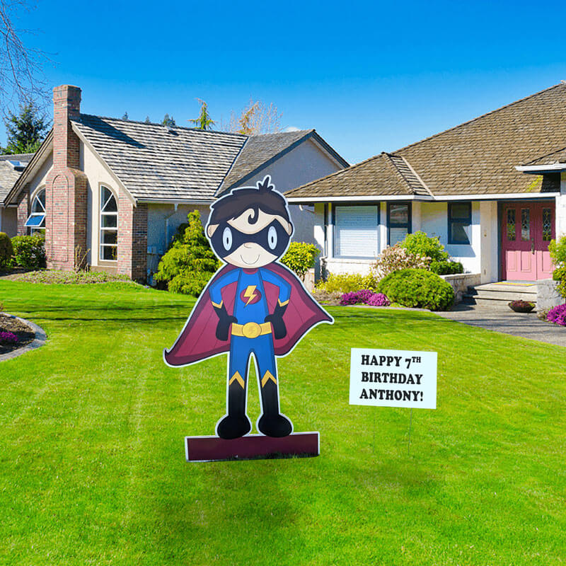 SUPER HERO LAWN SIGN | Stork And Birthday Lawn Sign Rental